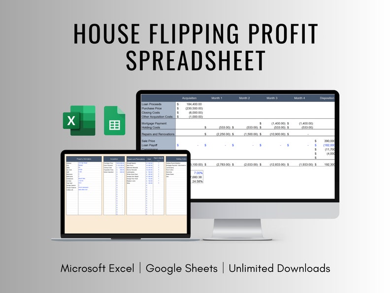 House Flipping Profit and Cost Analysis Spreadsheet for Excel and ...