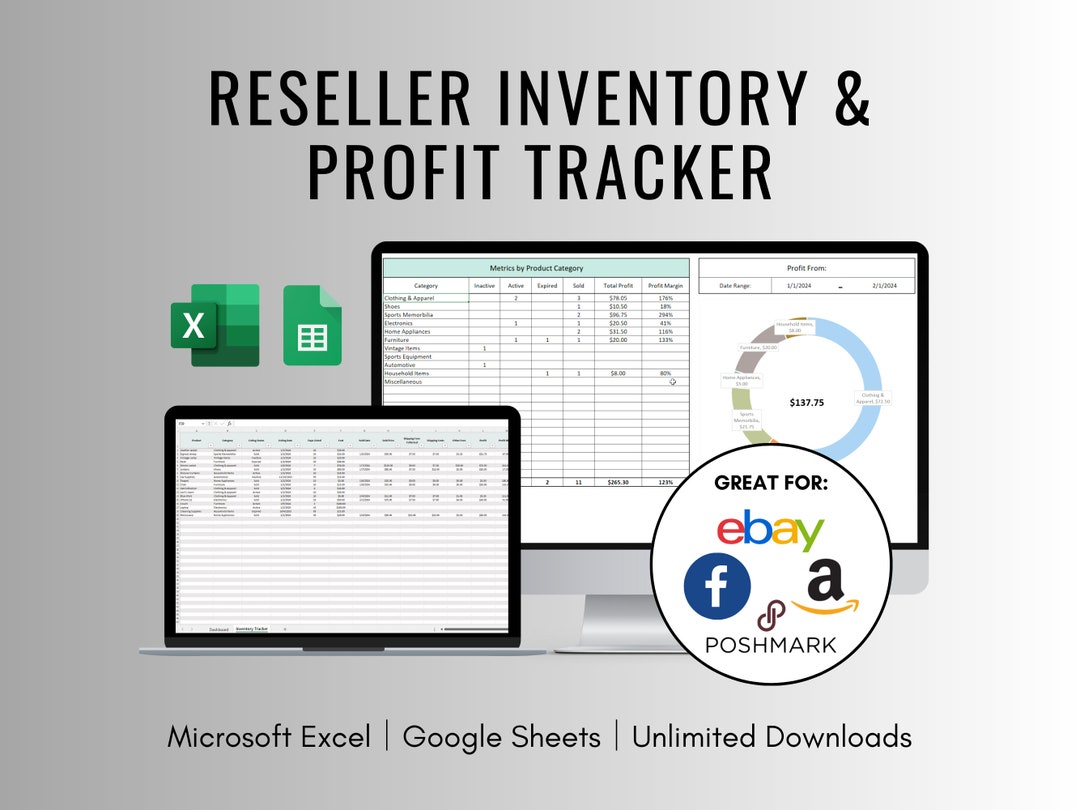 Reseller Inventory Profit Tracking Spreadsheet for Excel & Google Sheets , Ebay Seller Inventory ...
