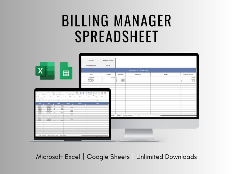 Billing Manager Spreadsheet Template for Excel and Google Sheets ...