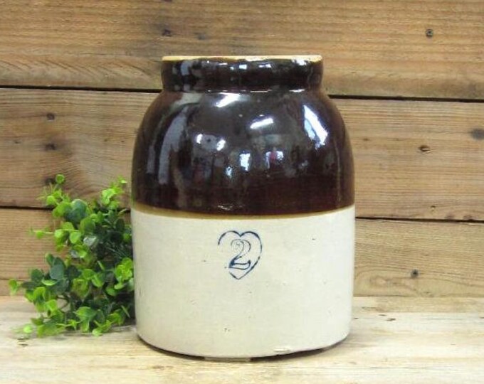 2 Gallon Antique Stoneware Crock Belted Brown & Beige Farmhouse ...