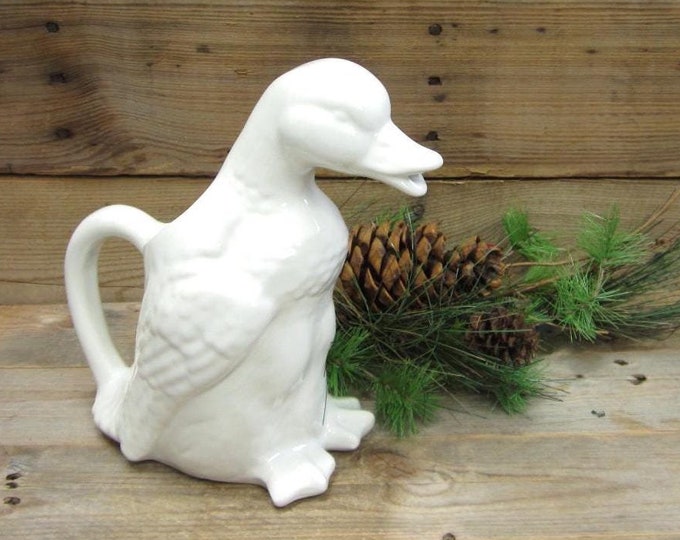 White Ceramic Figural Duck or Goose Pitcher, Farmhouse or Cottage Goose ...