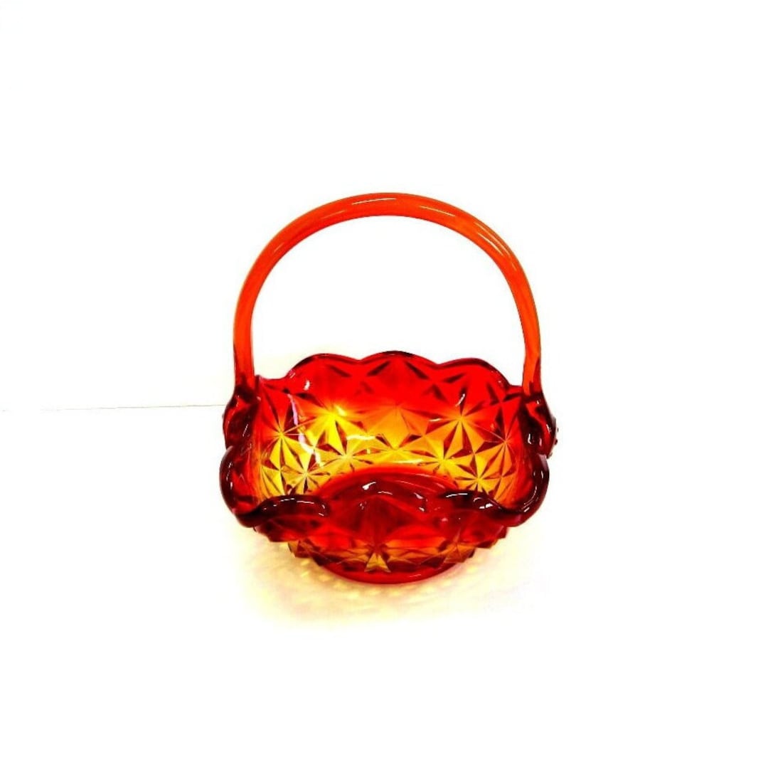 Amberina Glass Basket From Indiana Glass Monticello Pattern, Orange Red ...