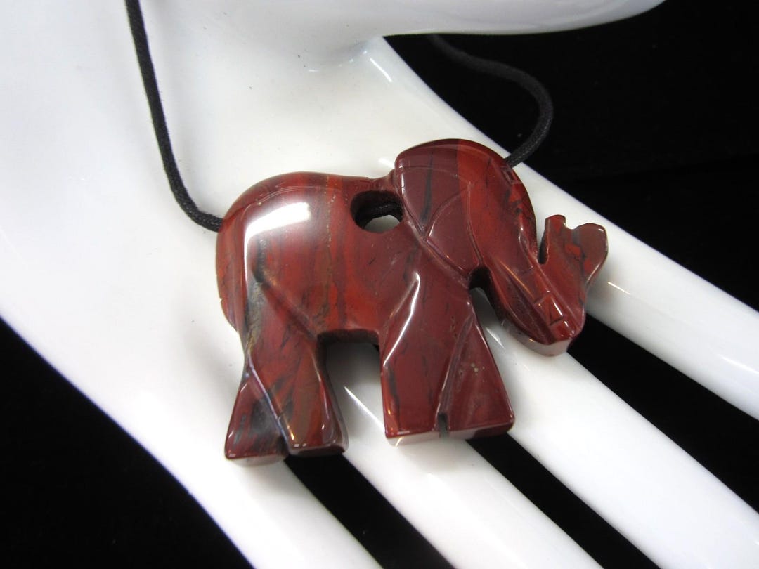 Vintage Red Jasper Elephant Pendant: Hand Carved Stone Necklace - Etsy