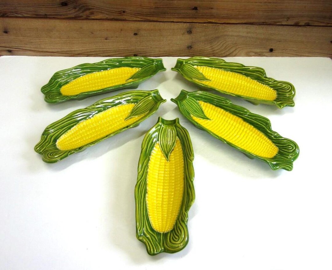 Vintage Corn on the Cob Plates Set of 5, 1960's Ceramic Corn on the Cob ...