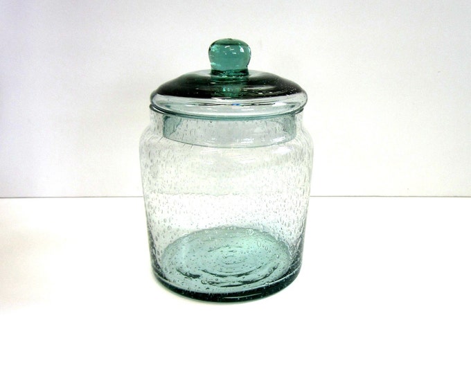 Light Green Bubble Glass Apothecary Jar, Handblown Green Glass Jar With ...