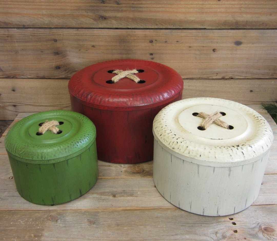 Vintage Metal Cannisters or Containers Look Like Buttons, Metal Nesting ...