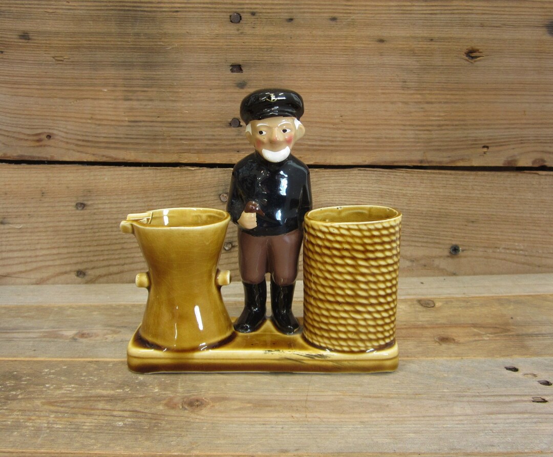 Vintage Ceramic Old Sailor Figurine Pipe Holder Whimsical Nautical ...