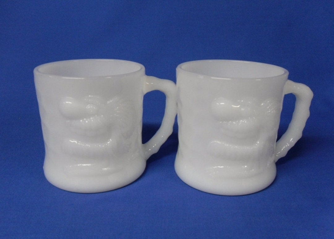 Set of 2 Grog Coffee Mugs in White Milk Glass, Pair of Milk Glass Mugs ...