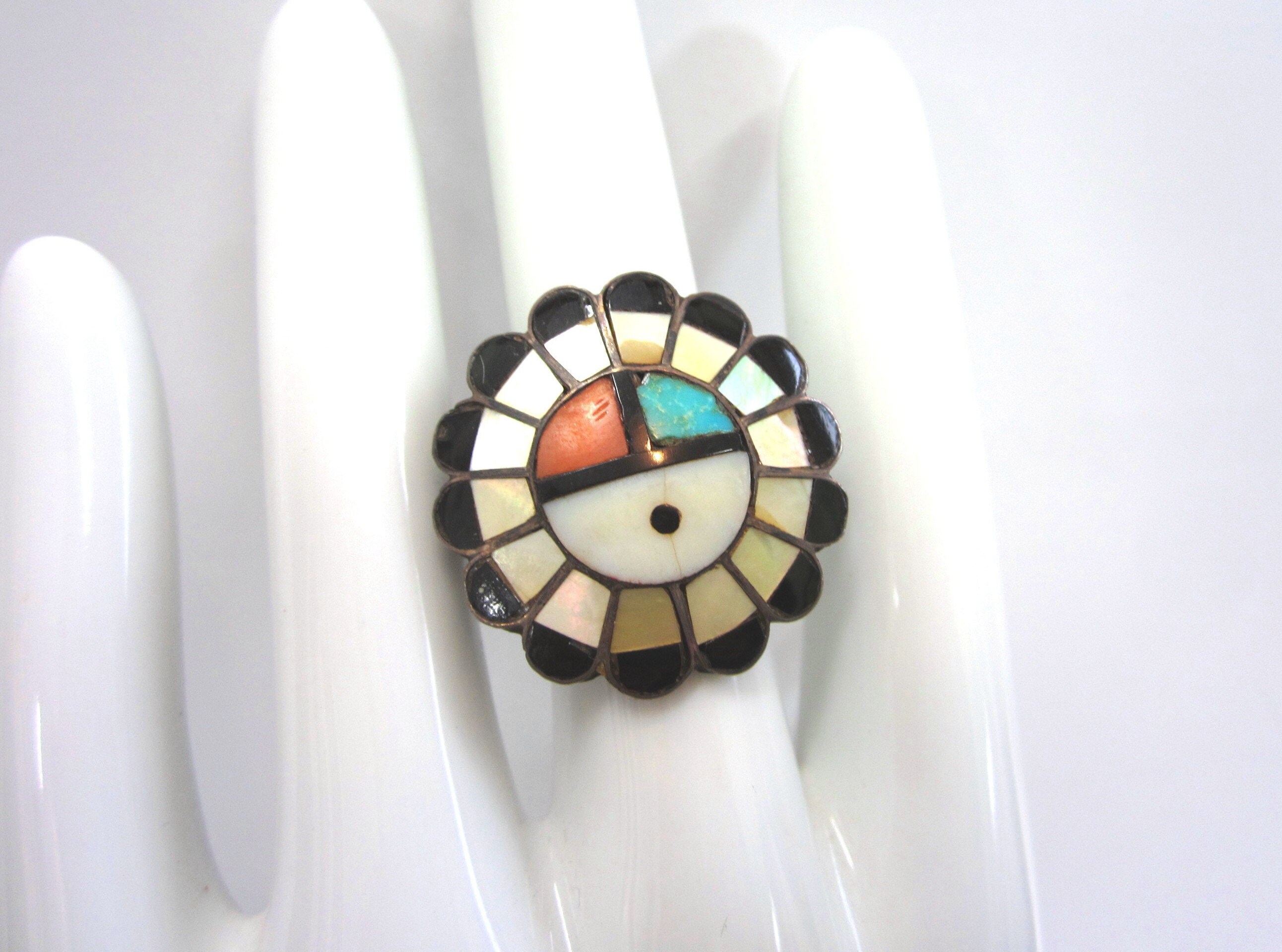 Vintage Sterling silver Zuni native American sun face ring size 8 ...