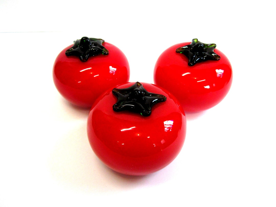 3 Handblown Glass Tomatoes for Centerpiece, Vintage Vine Ripe Tomatoes ...