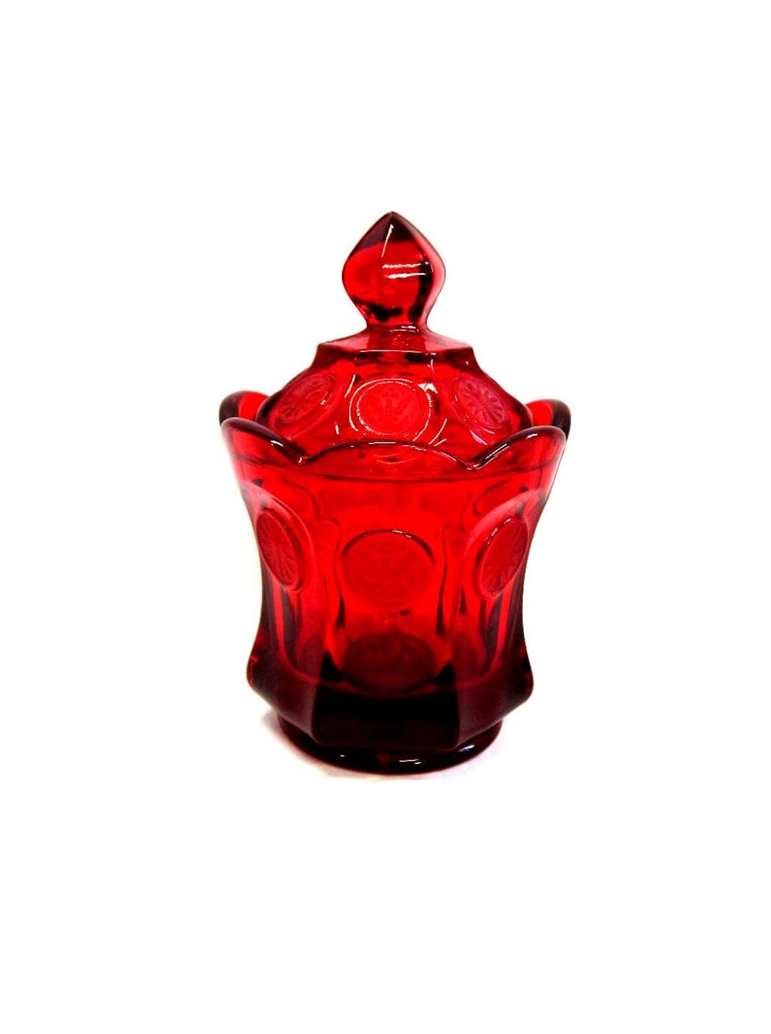 Fostoria Red Coin Candy Dish With Lid, Small Lidded Red Glass Candy ...