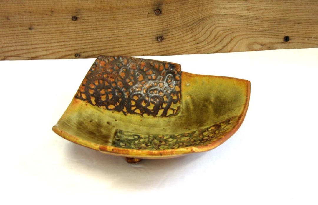 Earth Tones Pottery Bowl With Footed Asymmetrical Design, Handcrafted ...