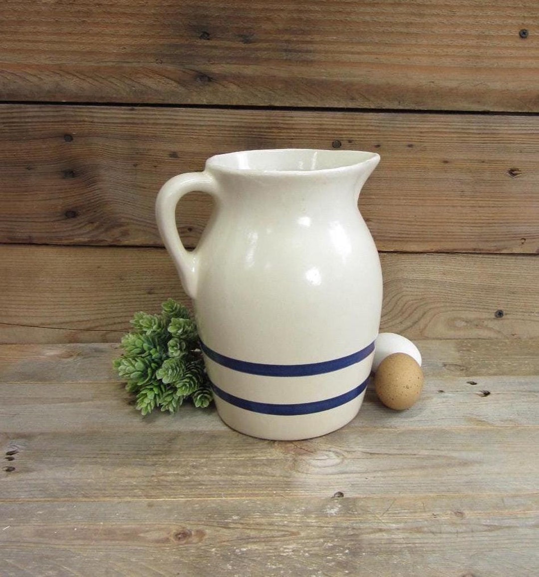 Robinson Ransbottom Stoneware Pitcher 2 Qt Williamsburg Pattern Beige ...