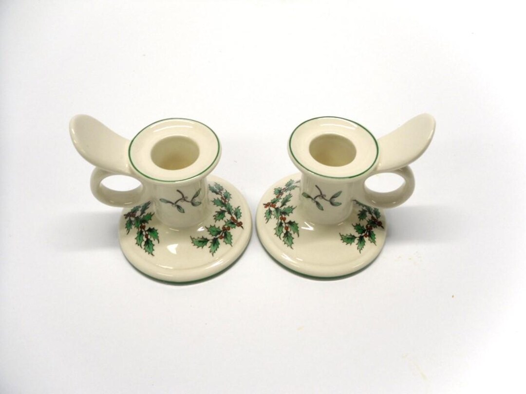 Spode Holly & Berry Candlesticks, Vintage Ceramic Holiday Christmas ...
