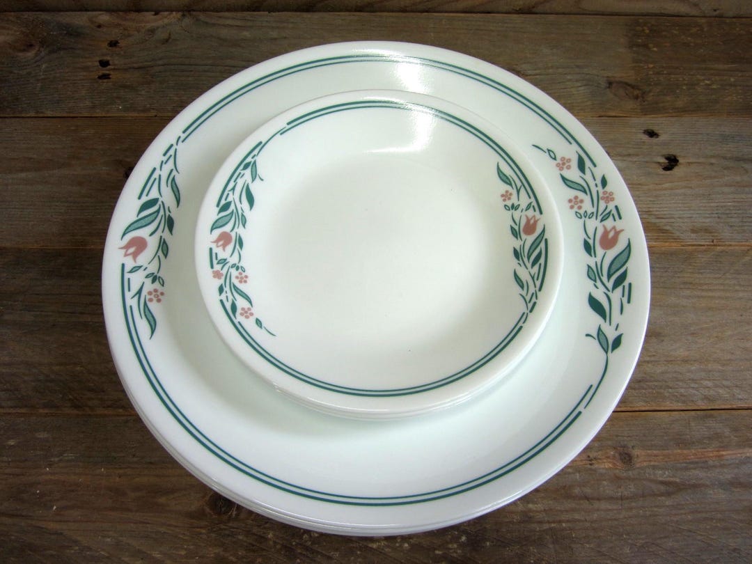 Set of 8 Corelle Rosemarie Pink Tulip Plates , 4 Dinner Plates & 4 ...