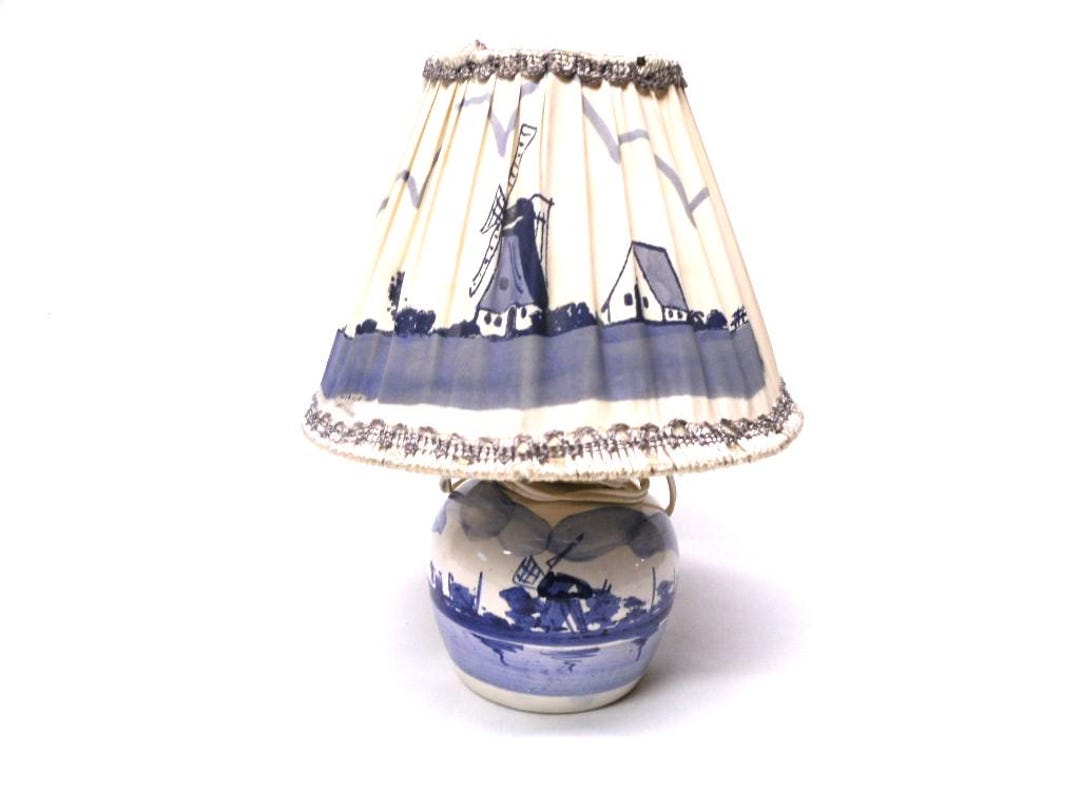 Blue Delft Hand Painted Boudoir Lamp With Matching Shade, Vintage Blue ...
