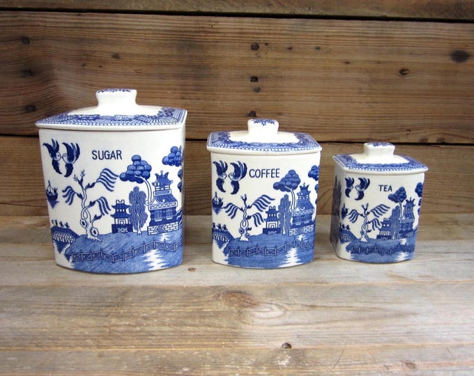 Vintage Blue Willow Canister Set, Set of 3 Japanese Blue and White ...
