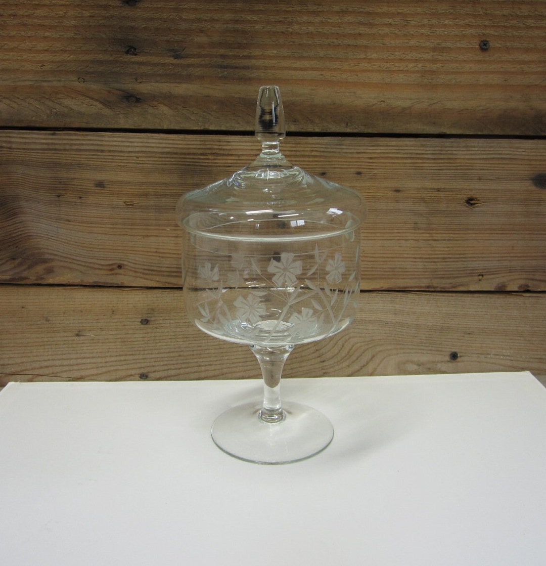Etched Crystal Candy Dish Made in Romania, Vintage Lidded Crystal Candy ...