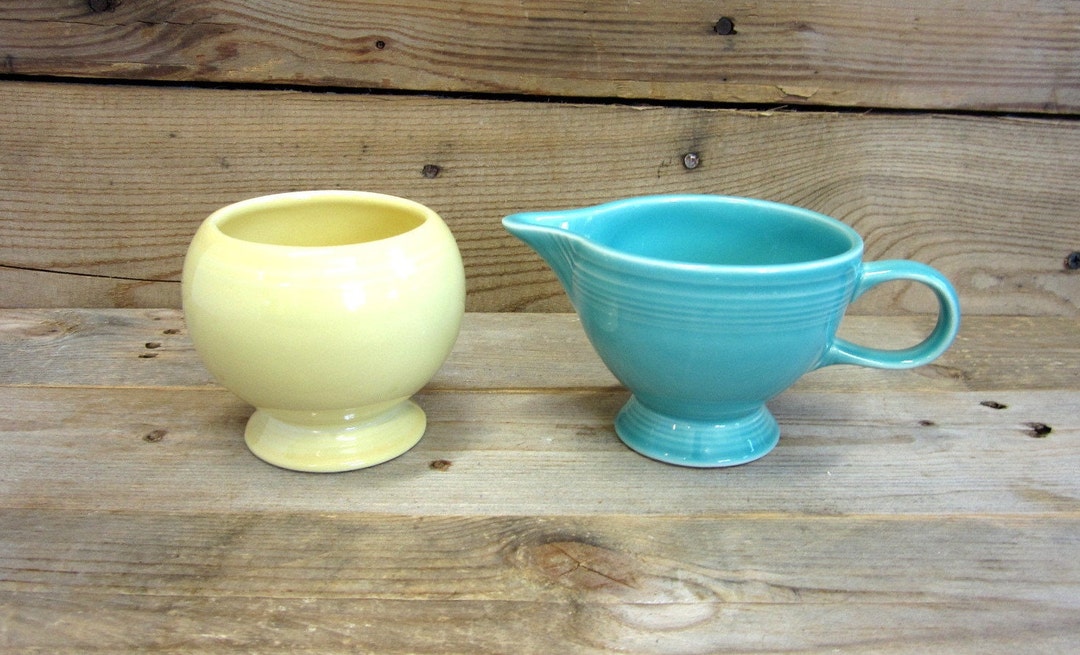 Fiesta Ware Turquoise Creamer and Light Yellow Sugar Bowl (no Lid ...