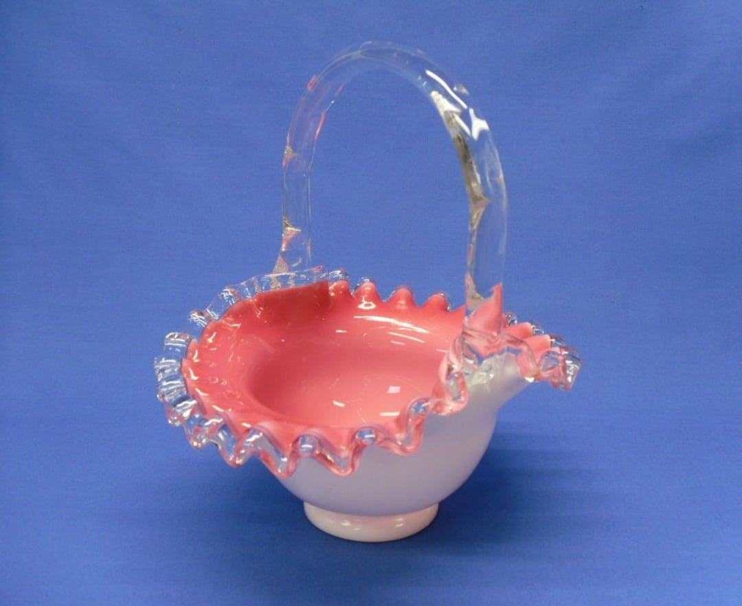 Fenton Pink Silvercrest Basket 1960's, Vintage White Pink and Clear ...
