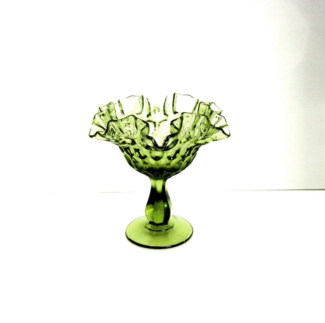 Fenton Colonial Green Compote in Thumbprint Pattern, Pre 1970's Avocado ...