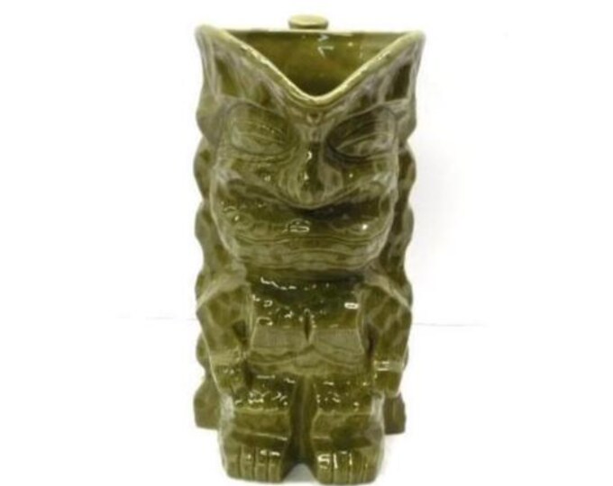 Olive Green Clay Tiki Pitcher: Hand-painted Stonelite Art, 2002 - Etsy