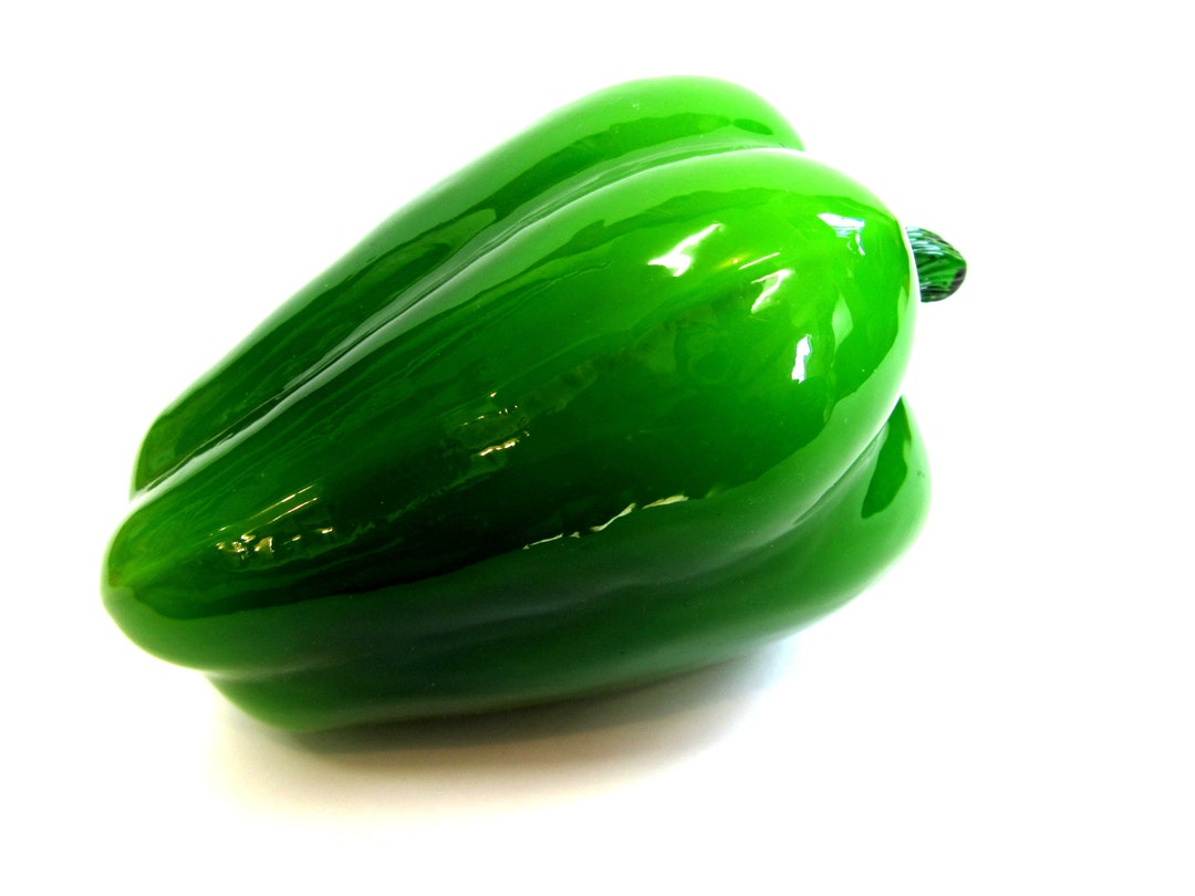 Large Heavy Handblown Glass Pepper, Art Glass Green Pepper Vintage ...
