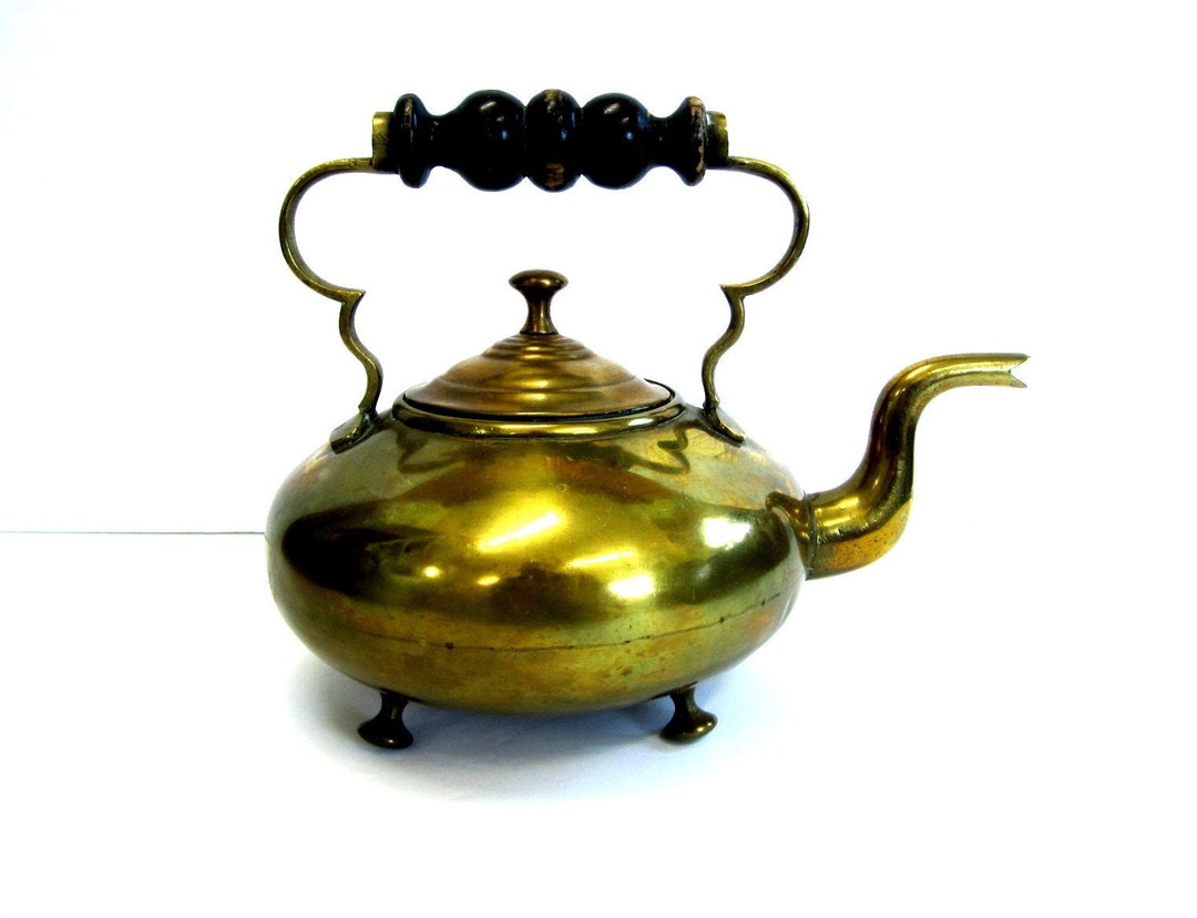 Antique Brass Tea Kettle With Feet and Wooden Handle - Etsy