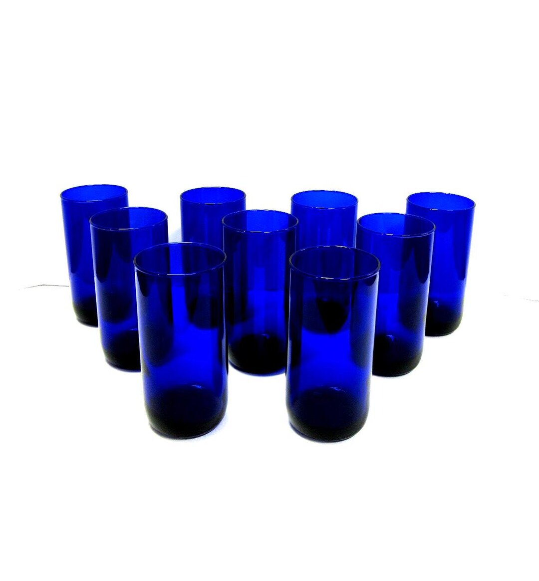 Set of 9 Libbey Cobalt Blue Water Glasses or Tumblers, Vintage Deep ...