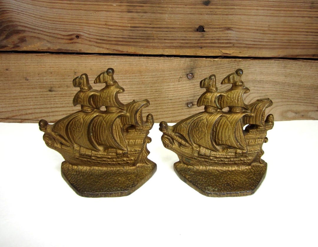 Vintage Nautical Cast Iron Sailing Ships Bookends, Metal Pirate Ship ...