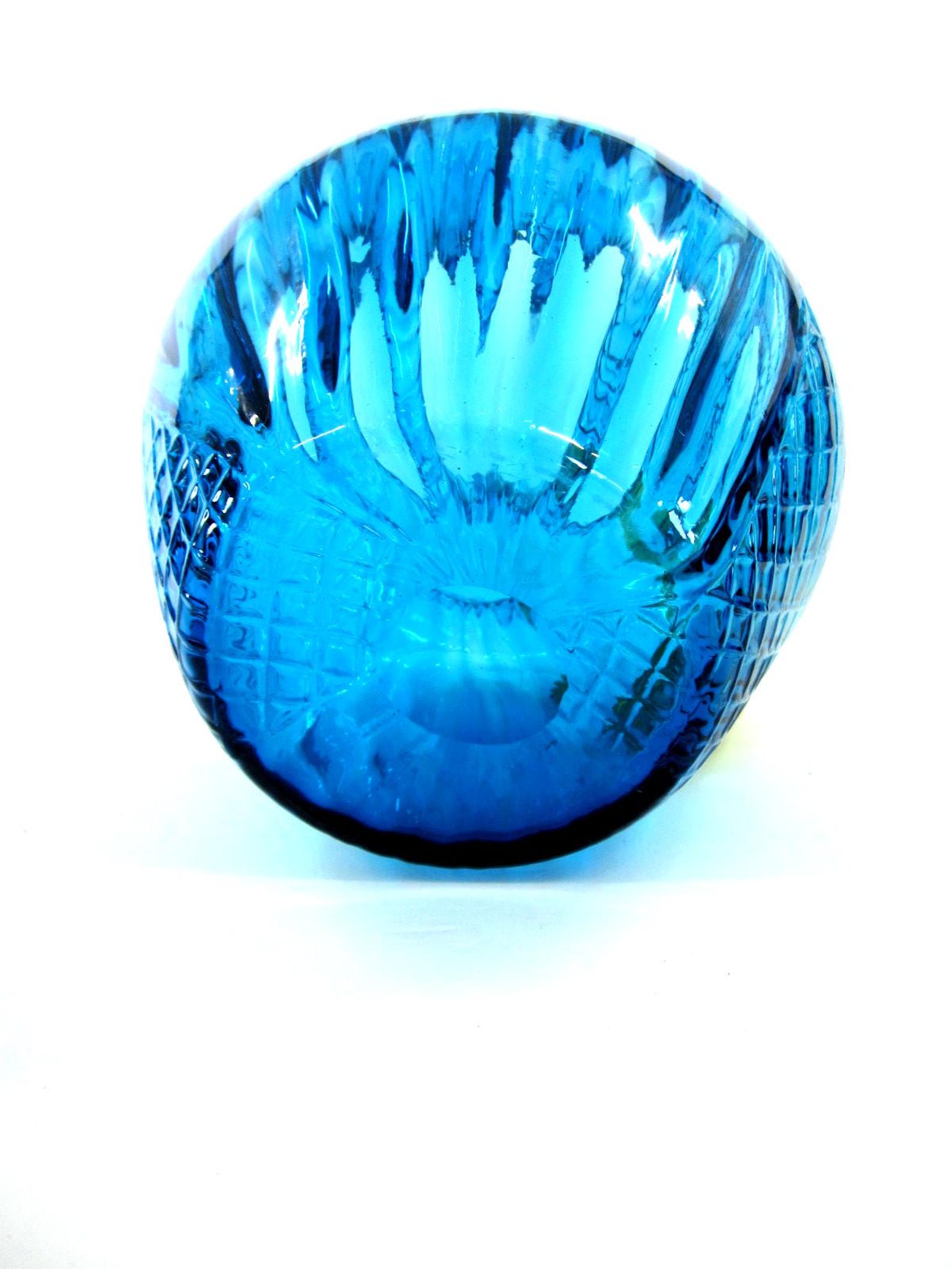 Fenton Peacock Blue 2 Pattern Pitcher With Ruffled Lip and Applied ...