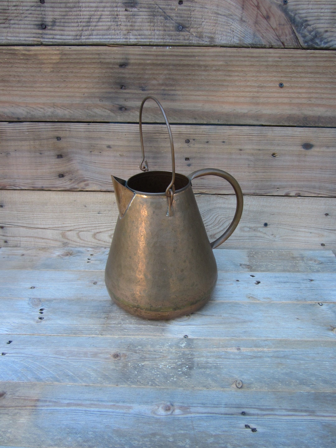 Large Vintage Hammered Copper Pitcher With 2 Handles, Coffee Kettle ...