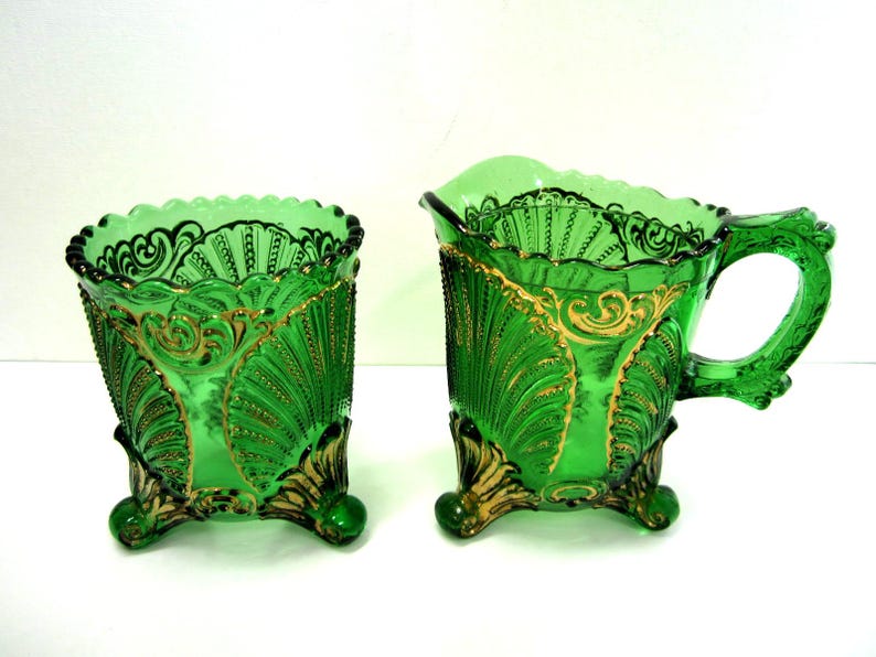 EAPG Mckee & Brothers Emerald Green Geneva Aka Shell and Scroll Sugar ...