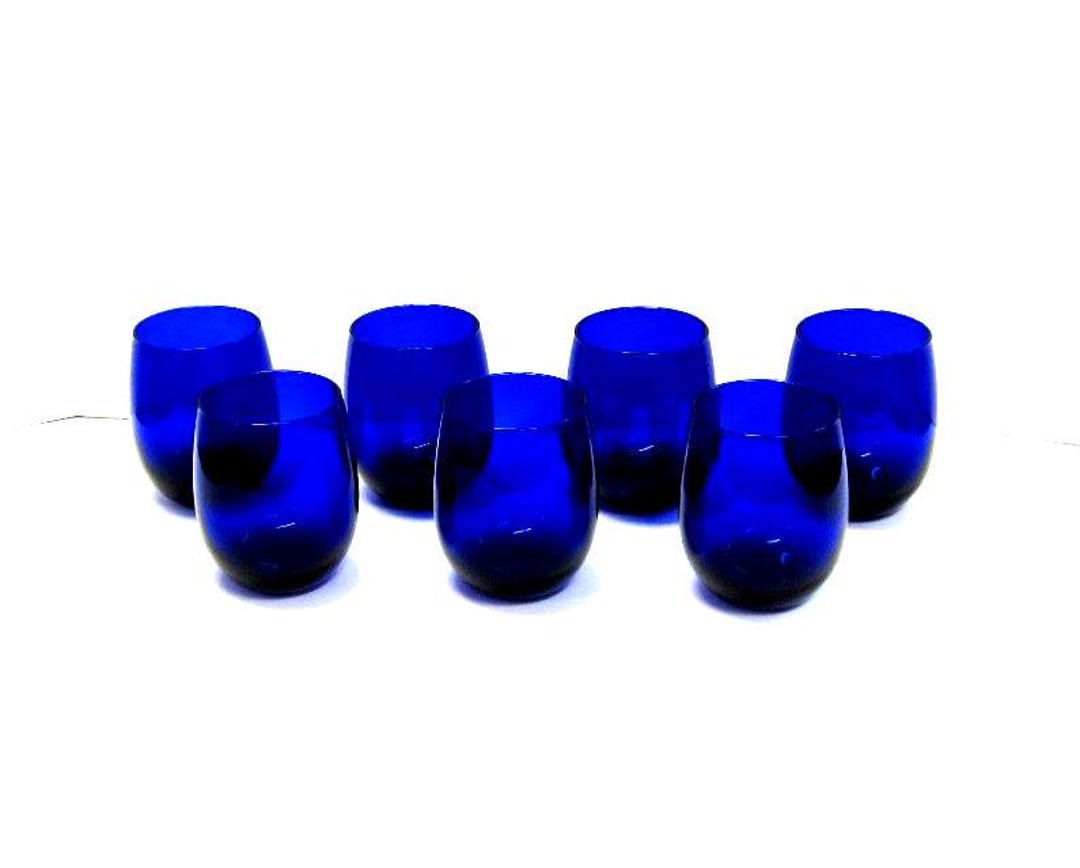 Set of 7 Cobalt Blue Roly Poly Glasses or Stemless Wine Glasses ...