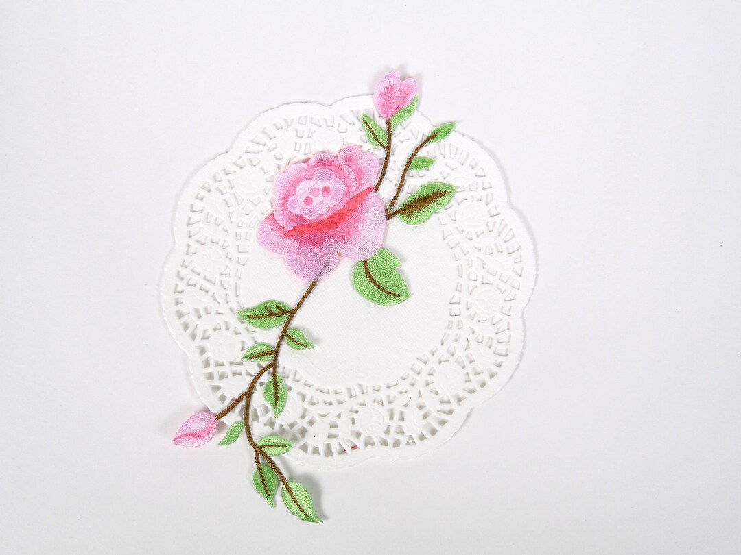 Rose Embroidery Patch Pink Rose Iron On Applique Patch Embroideried