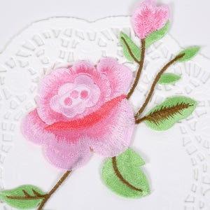 Rose Embroidery Patch/ Pink Rose Iron on Applique Patch/ Embroideried ...