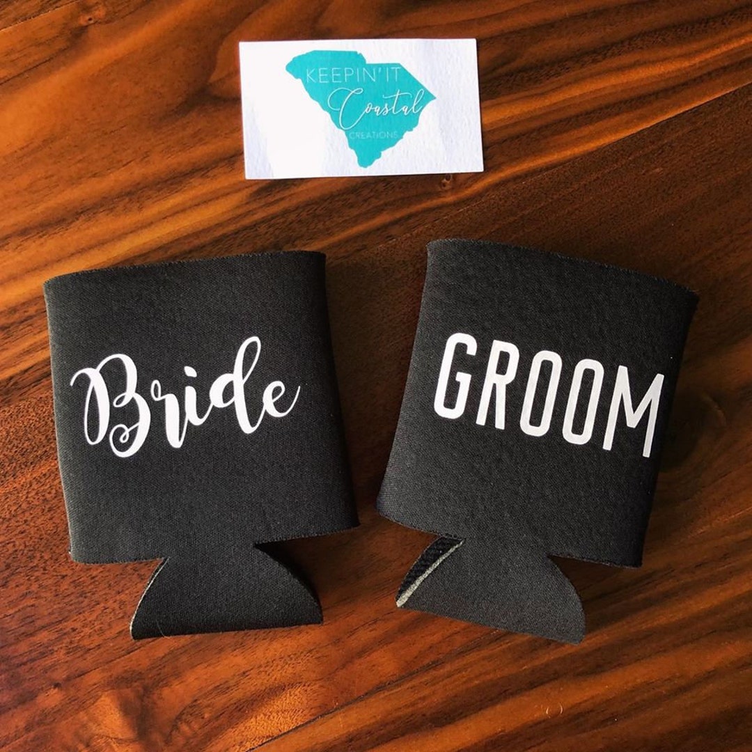 Bride & Groom Can Holder- Wedding Can Holder- Beverage Holder- Bride ...