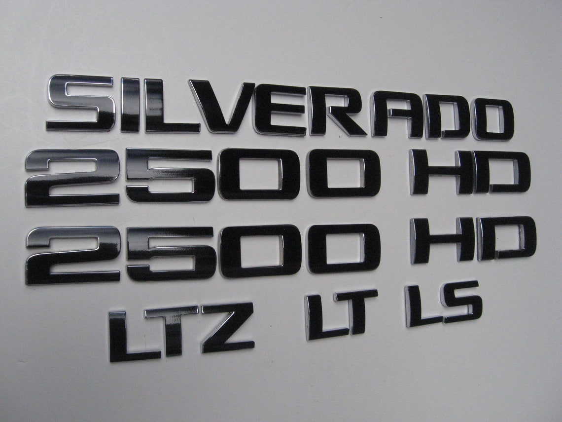 2007-2018 Chevy Silverado 2500 HD Emblem Overlay Decal Letters (BLACK ...