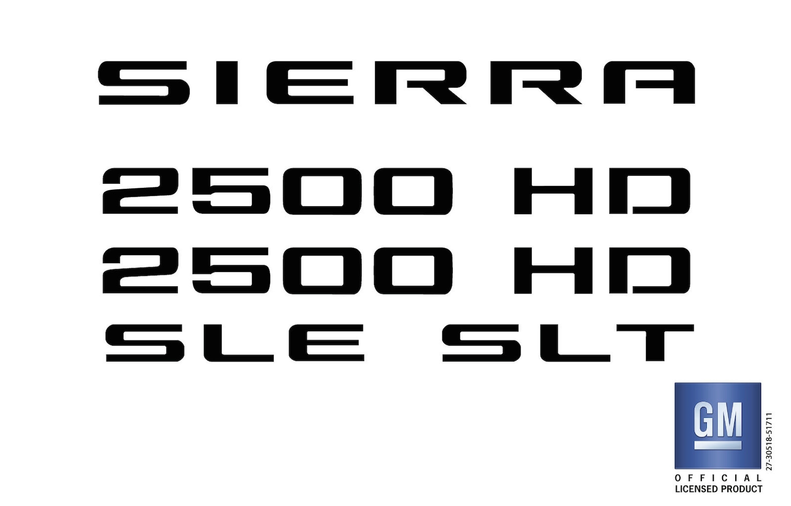 2007-2018 GMC Sierra 2500 HD Emblem Overlay Decal Letters (BLACK) Set ...