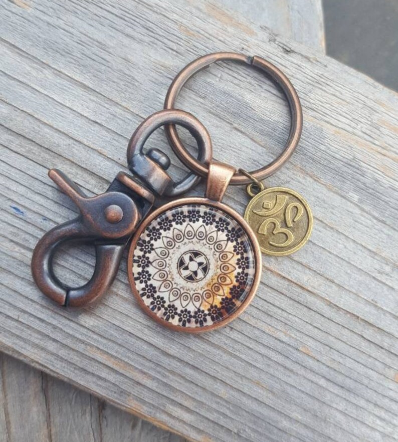 Yoga Key Chain, Vintage Copper Key Chain, Spiritual Key Chain, Zen ...