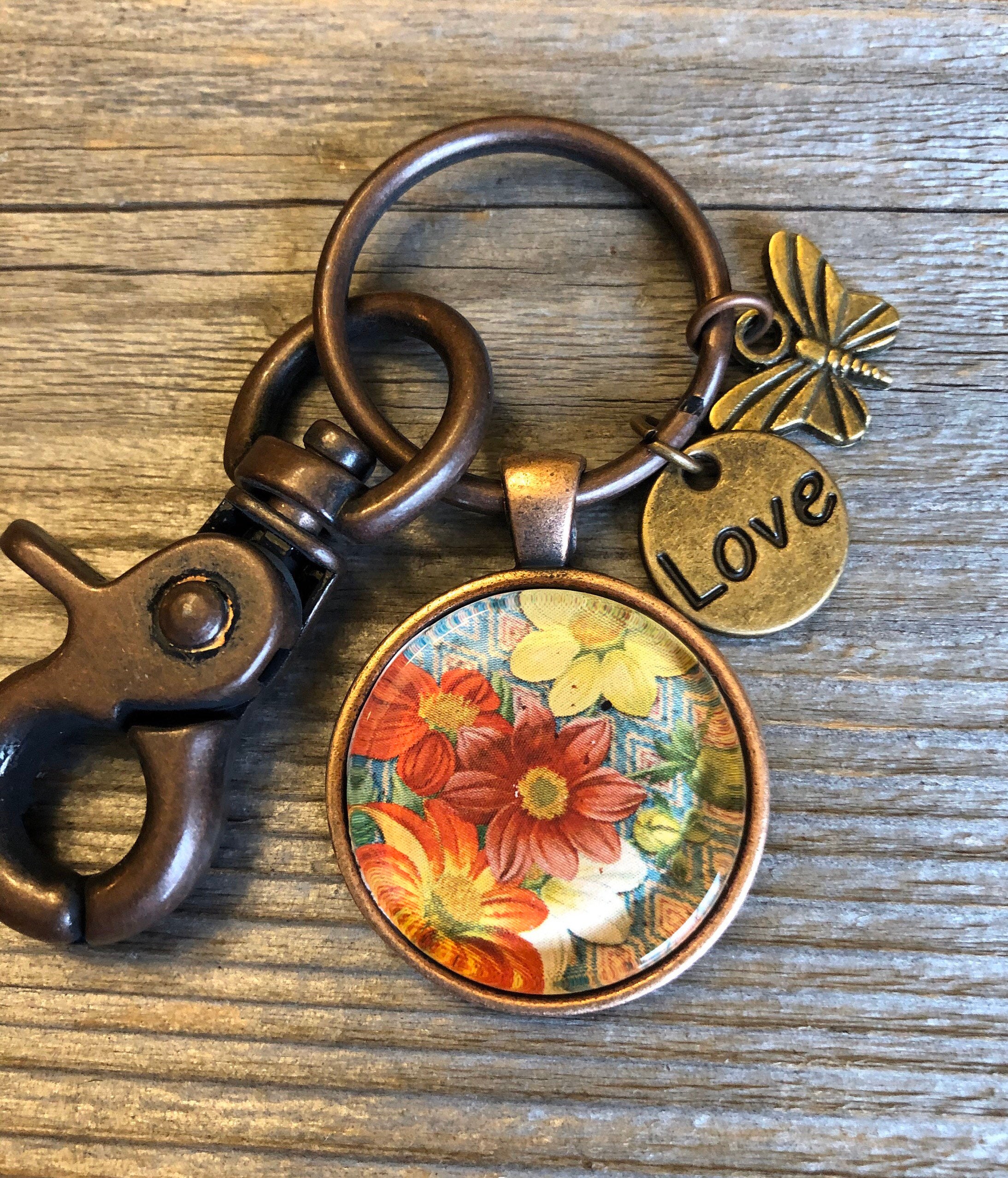 Vintage Flower Key Chain Antique Copper Key Chain Boho | Etsy