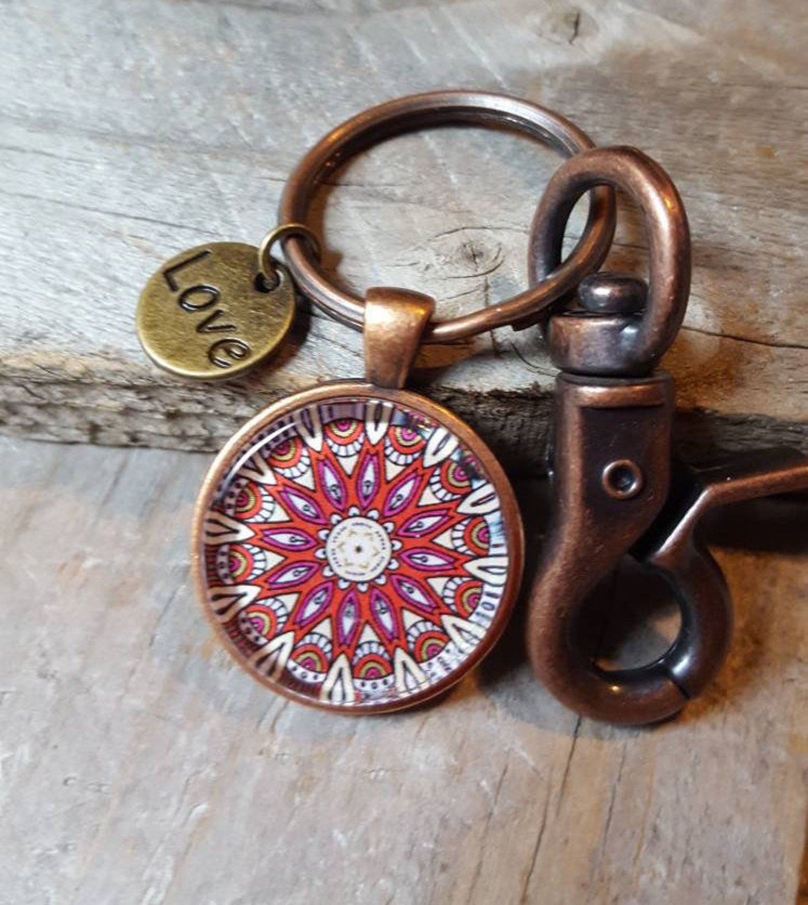 Mandela Vintage Copper Key Chain Mandala Key Chain Red - Etsy