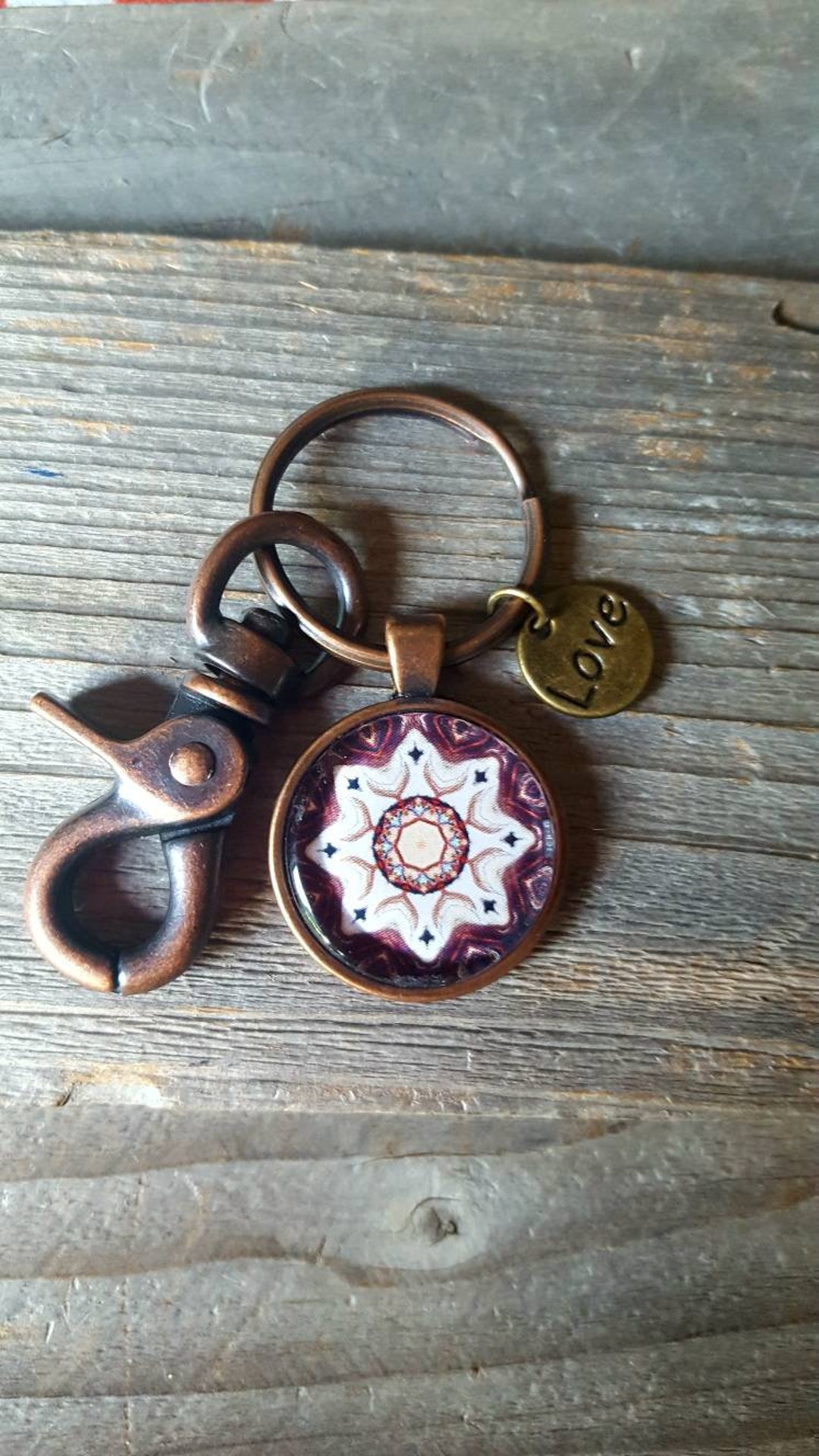 Antique Copper Mandala Keychain, Vintage Copper Key Chain, Spiritual ...
