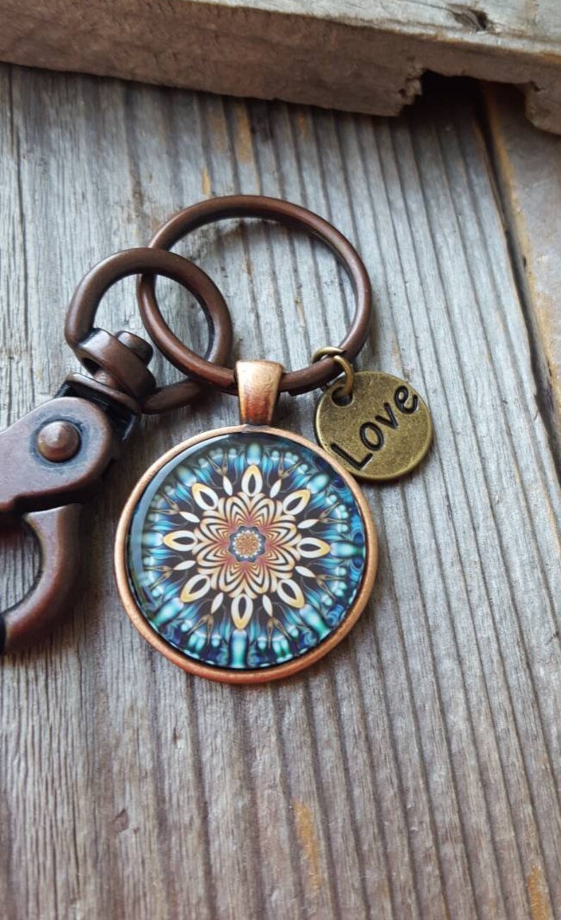 Vintage Aqua Blue Design Mandala Key Chain Vintage Look - Etsy