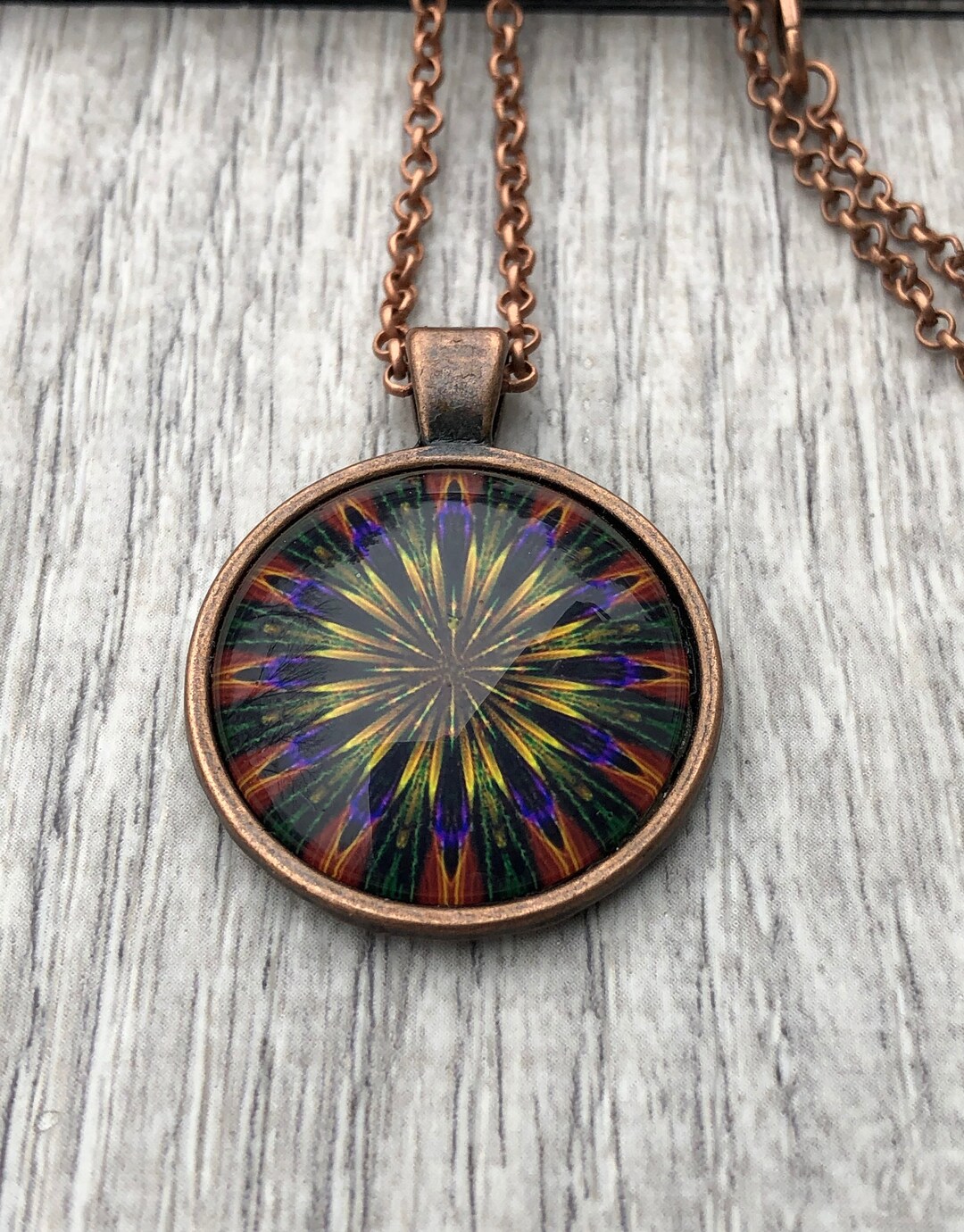 Gold on Navy Pendant Necklace, Vintage Necklace, Navy Necklace, Boho ...
