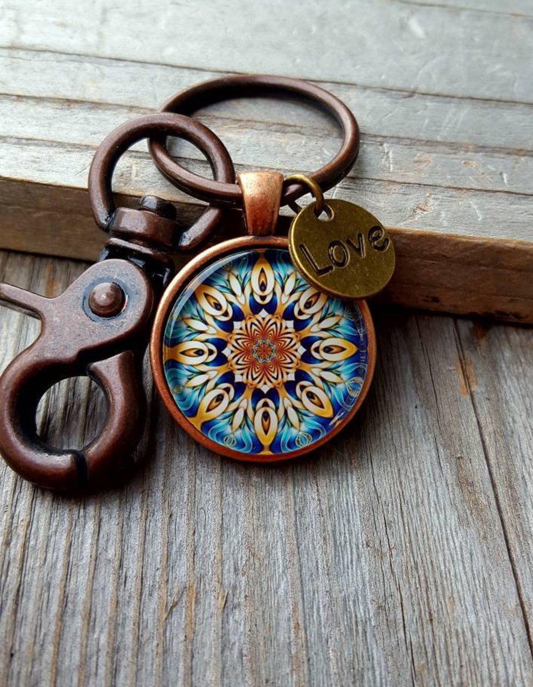 Vintage Look Aqua Design Mandala Key Chain, Mandala Key Chain, Mandala ...