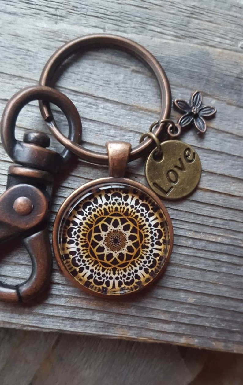 Mandala Key Chain Antique Copper Keychain Spiritual Key - Etsy