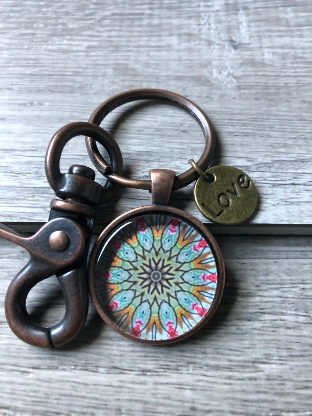 Vintage Mandala Antique Copper Key Chain, Boho Keychain, Vintage ...