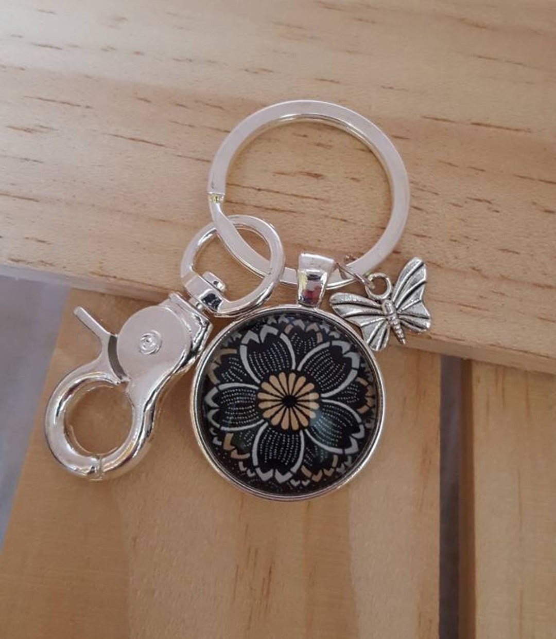 Flower Key Chain, Women's Key Chain, Flower Jewelry, Butterfly Charm ...