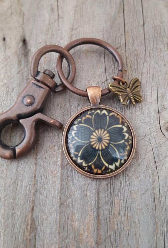 Flower Key Chain Sturdy Key Chain Antique Copper Flower | Etsy